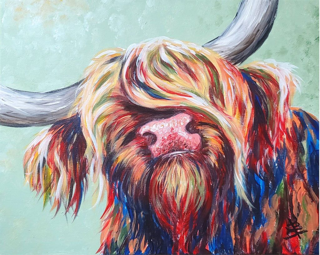 Colorful Highland Cow Painting - Palette and Pub