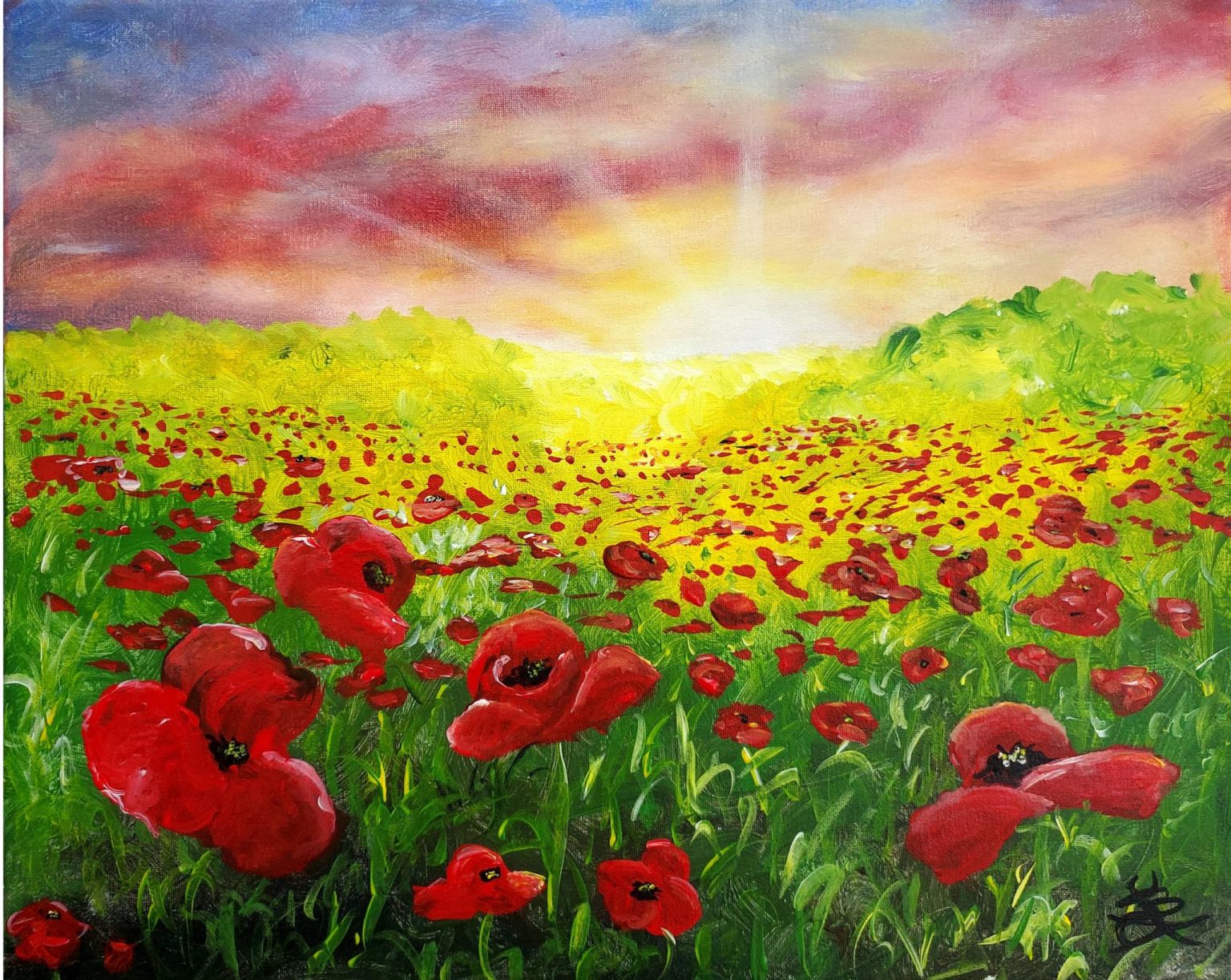 Sunrise Poppy Field Painting - Palette and Pub